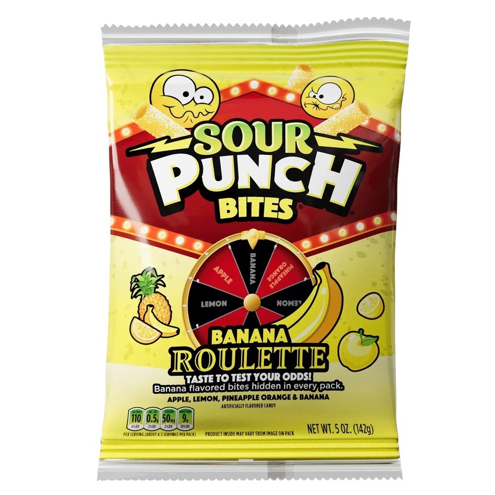 Caramelos ácidos sabor plátano Sour Punch Bites Banana Roulette | Pop’s ...
