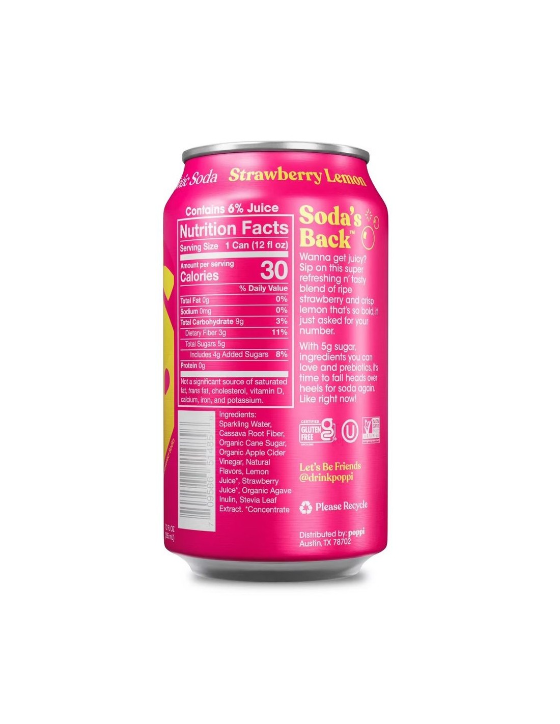 Poppi Prebiotic Soda Strawberry Lemon – Prebiotic strawberry lemon soda ...