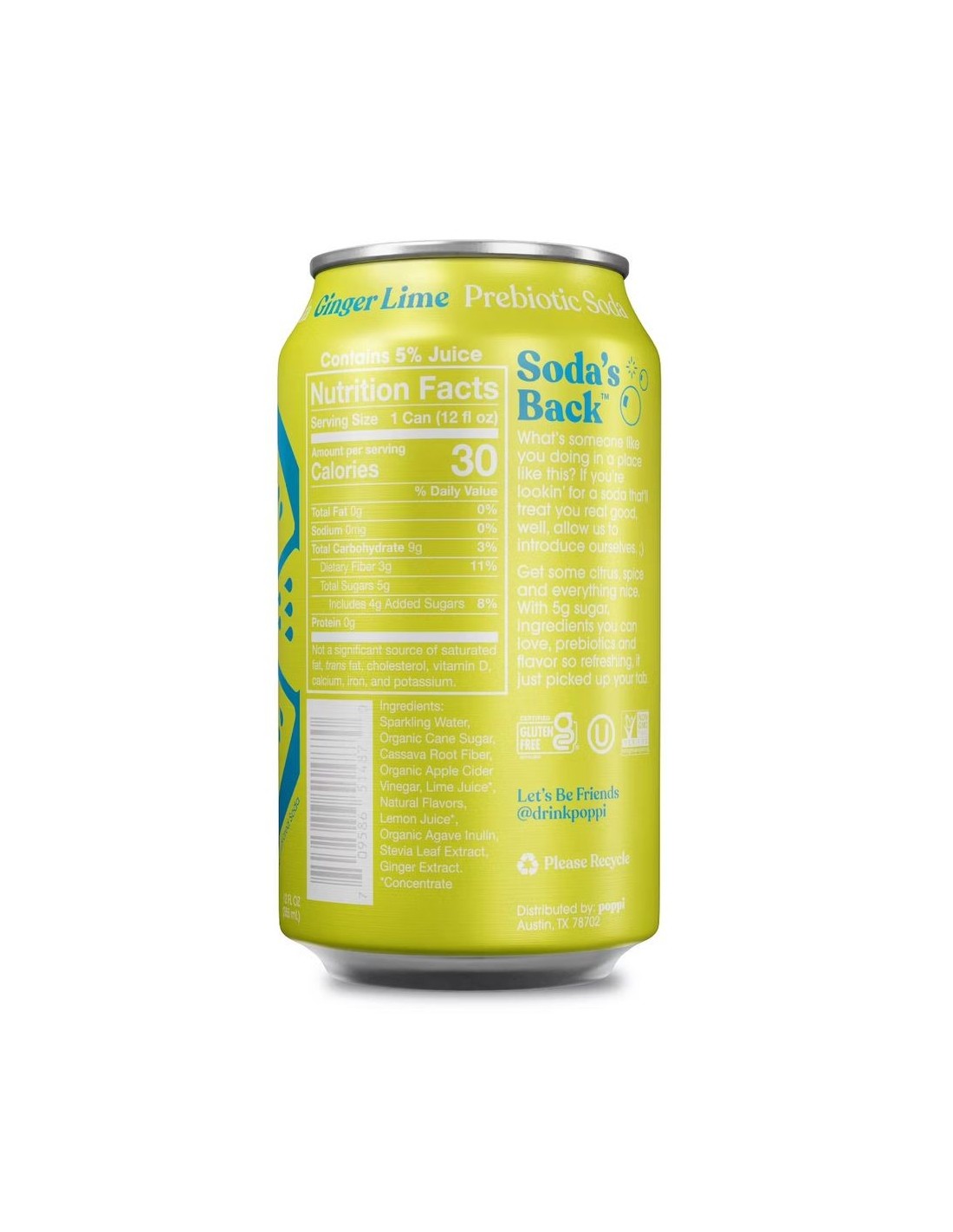 Refresco prebiótico de jengibre y lima Poppi – Refresco prebiótico de ...
