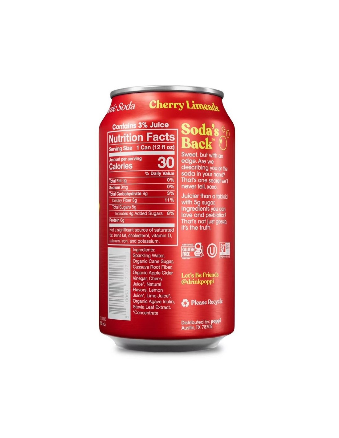 Refresco prebiótico Poppi de cereza y lima – Refresco prebiótico de ...